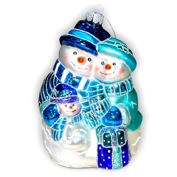 Holiday | Large Blown Glass Snowman Family Of 3 Christmas Ornament 7 ...